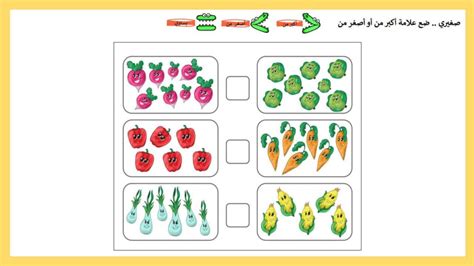 ورقة عمل للمقارنة بين أكبر من وأصغر من ويساوي المعلمة أسماء