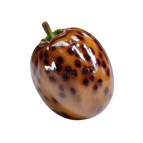 Close Up Shot Of A Speckled Brown Fruit With A Stem On A Plain
