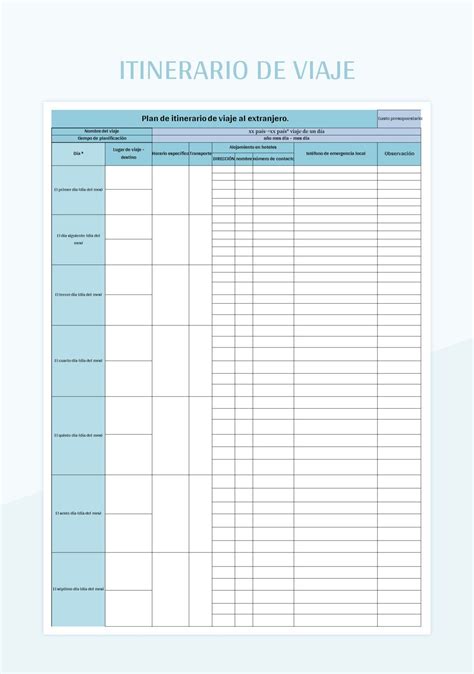 Plantilla De Itinerario De Viaje De Excel