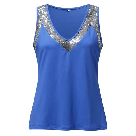 Badu Bg Летни дамски потници Пайети Пачуърк Ризи без ръкави с V образно деколте за жени Модни