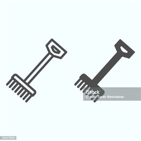 레이커 라인과 솔리드 아이콘입니다 잎을 갈퀴에 대한 원예 도구 가을 시즌 벡터 디자인 개념 흰색 배경에 윤곽 스타일 그림 웹 및 응용 프로그램에 사용 Eps 10 농장에