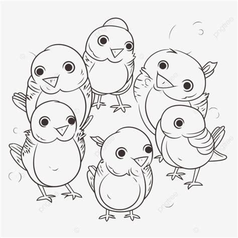아기 새 가족을 위한 색칠공부 벡터 기본 간단한 귀여운 만화 작은 새 개요 흰색 배경에 고립 어린이 색칠 페이지 Png