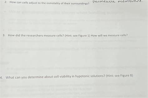 Solved How Can Cells Adjust To The Osmolality Of Their
