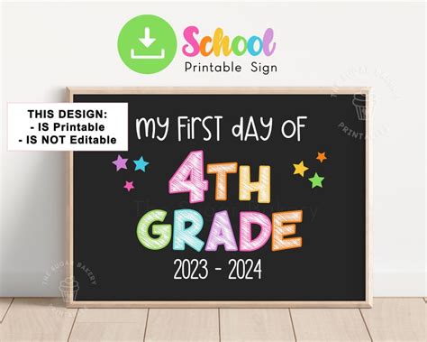 First Day Of School Sign 4th Grade Digital Printable 1st Day Of 4th
