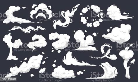 만화 연기 구름입니다 코믹 스모크 흐름 먼지 스모그 연기 찜 구름 실루엣 고립 벡터 일러스트 세트 연기 물리적 구조에 대한 스톡 벡터 아트 및 기타 이미지 Istock