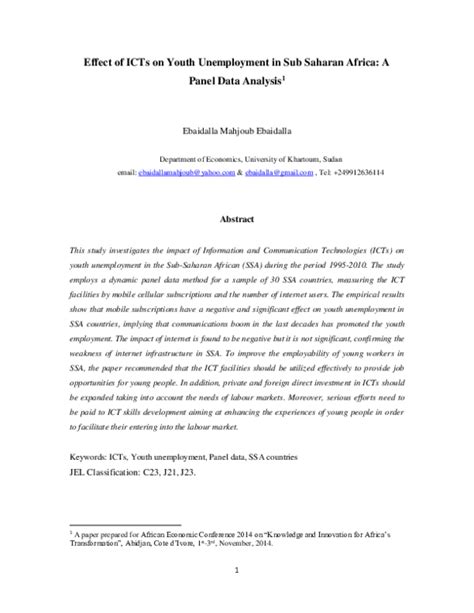 Pdf Effect Of Icts On Youth Unemployment In Sub Saharan Africa A