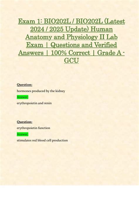 Exam 1 Bio202l Bio202l Latest 2024 2025 Update Human Anatomy And Physiology Ii Lab Exam