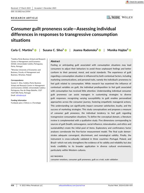 Consumer Guilt Proneness Scale Assessing Individual Differences In Responses To Transgressive