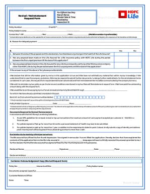 Fillable Online Revival Reinstatement Request Form HDFC Life Hdfclife Fax Email Print
