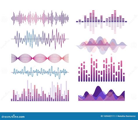 Sound Waves Vector Color Illustrations Set Audio Effects Visualization