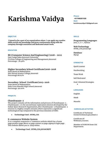Karishma Vaidya Resume Pdf