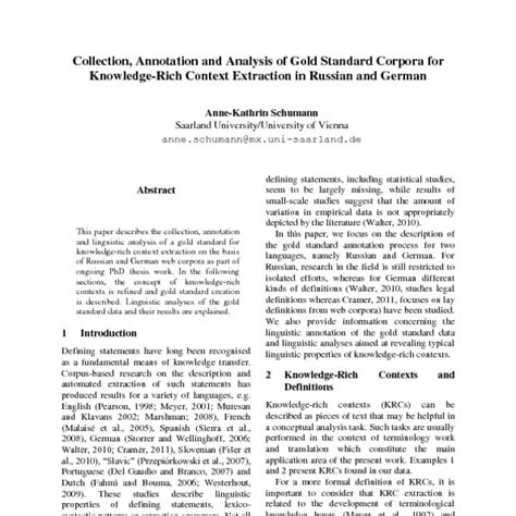 Collection Annotation And Analysis Of Gold Standard Corpora For Knowledge Rich Context