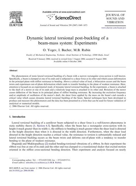 Pdf Dynamic Lateral Torsional Post Buckling Of A Beam Mass Dokumentips