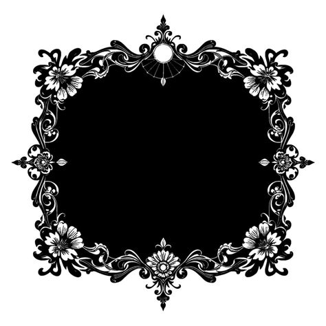 Ornate Black Oval Frame With Floral And Scrollwork Border Moon And Compass Detail White On