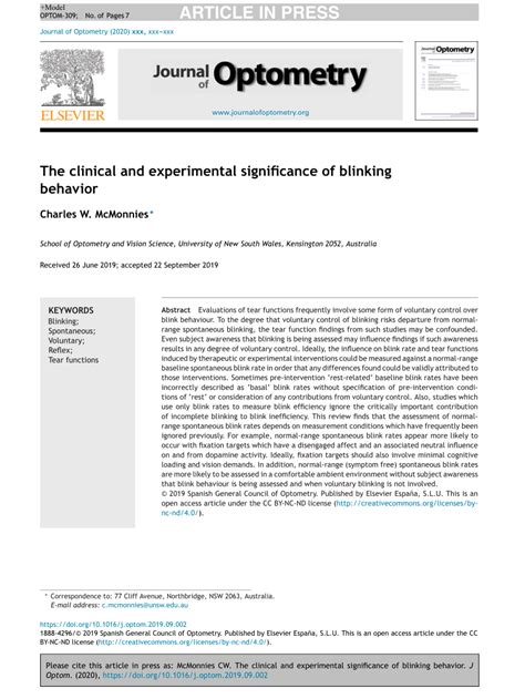 Pdf The Clinical And Experimental Significance Of Blinking Behavior