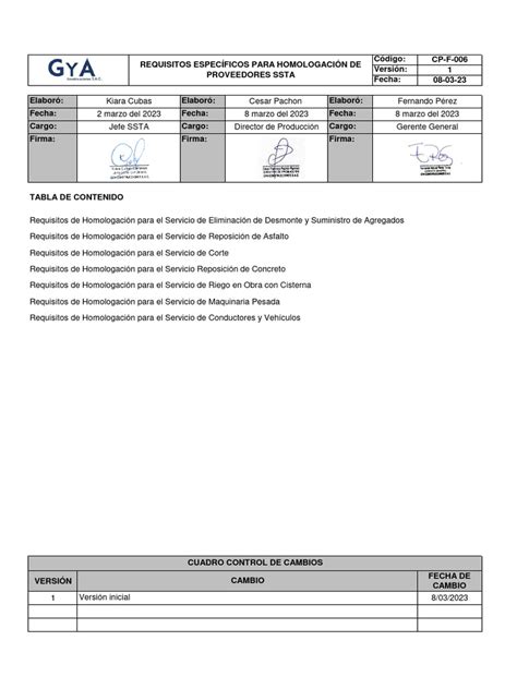 Cp F 006 Requisitos Específicos Para Homologación De Proveedores Ssta