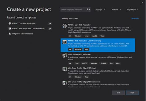Create An Aspnet Web Application Net Framework Web Forms Or Mvc