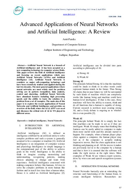 Pdf Advanced Applications Of Neural Networks And Artificial Intelligence A Review