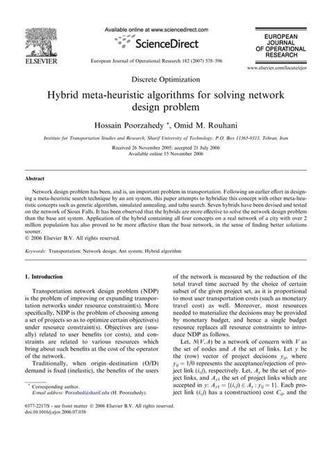 Hybrid Meta Heuristic Algorithms For Solving Network Design Problem Pdf