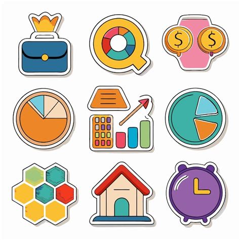 Colorful Business Stickers For Data Analysis Finance And Time