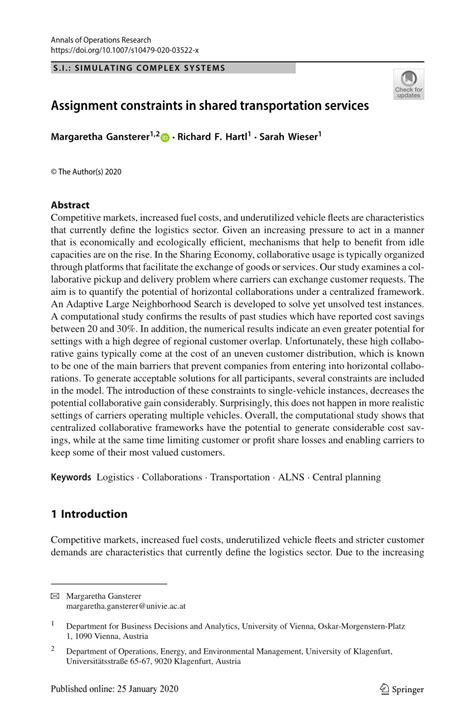 Pdf Assignment Constraints In Shared Transportation Services