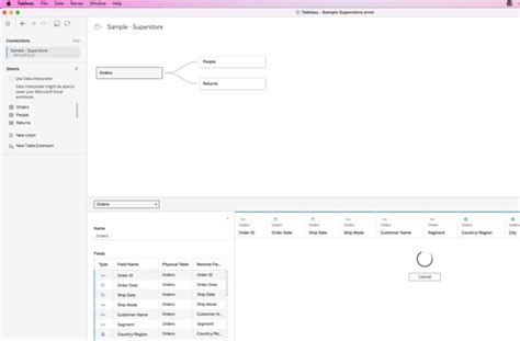 there is no data preview on the data source screen in tableau desktop