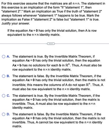 Answered For This Exercise Assume That The Matrices Are All Nxn The Statement In This Exercise