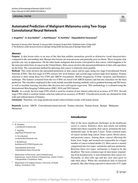 Automated Prediction Of Malignant Melanoma Using Two Stage Convolutional Neural Network