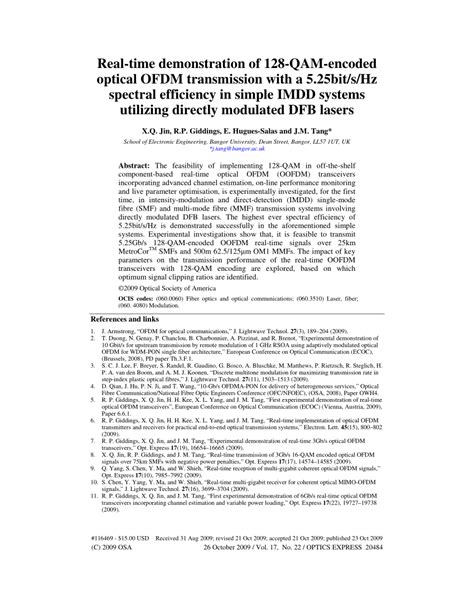 Pdf Real Time Demonstration Of 128 Qam Encoded Optical Ofdm Transmission With A 5 25bit S Hz