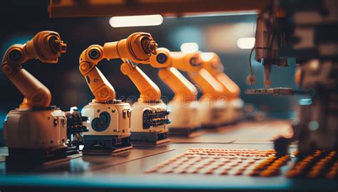 Industrial Welding Robots In Production Line Manufacturer Factory Stock Illustration