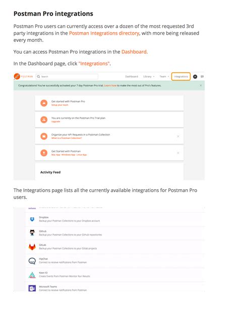 documentation for integrations page has old dashboard screenshots · issue 1473 · postmanlabs