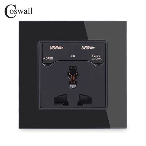 Coswall черная кристальная стеклянная панель электрическая настенная розетка универсальная