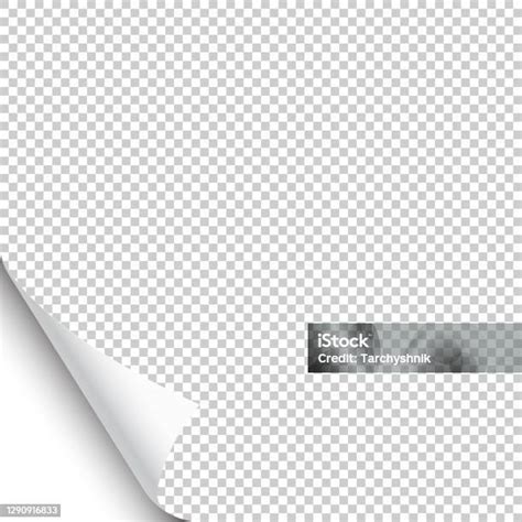 투명 한 배경에 그림자와 작은 말린 페이지 코너 용지 한 장 벡터 일러스트레이션 가장자리에 대한 스톡 벡터 아트 및 기타 이미지