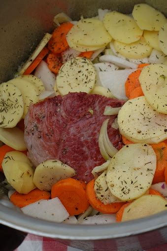 캐서롤 요리 돼지 고기 야채와 향기로운 식물 프랑스 요리에 재료를 요리하기 전에 준비에 전골 고기에 대한 스톡 사진 및 기타 이미지 Istock