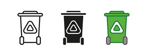 휴지통 아이콘입니다 친환경 폐기물 용기 벡터 그림 녹색 쓰레기 처리 기호입니다 쓰레기 관리 및 지속 가능성 픽토그램 환경