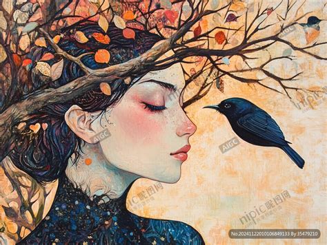 Ai创作图丙烯画插画 数字油画插画设计 枝干创意人物手绘挂画 意境人物插画 森系主题插画 人物装饰画原创 梦幻人物创意插画 肌理感插画 肌理风格插画 森系人物插画 女性文艺插画 原创插画绘画