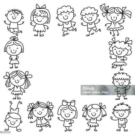 아이 들 학교 유치원과 프레임입니다 행복 한 아이 들 창의력 상상력 낙서 아이콘 아이 들과 함께입니다 재생 하 고 연구 하 고 행복 한 학생 과학 성장 하 고 모험 탐험
