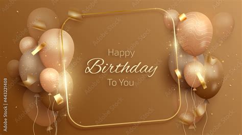 Vetor De Happy Birthday Card With Luxury Balloons And Ribbon 3d