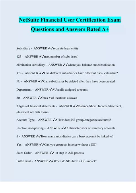 Netsuite Financial User Certification Exam Questions And Answers Rated A Netsuite Foundations