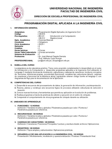 Silabo Programacion Digital Aplicada A La Ingenieria Civil Versión 1