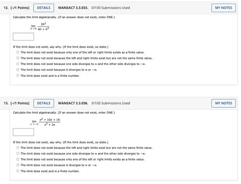 Solved Calculate The Limit Algebraically If An Answer Does