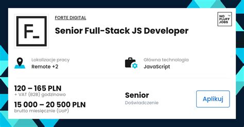 Praca Senior Full Stack Js Developer Fullstack Forte Digital