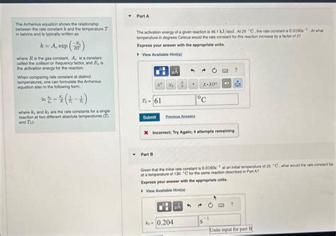 Solved The Arrhenius Equation Shows The Relationship Between Chegg Com