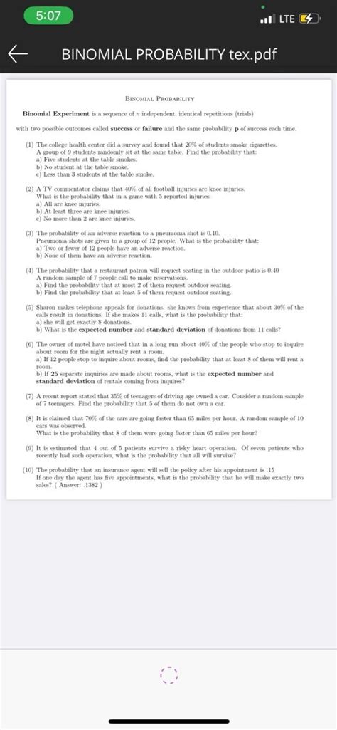 Solved Binomial Probability Binomial Experiment Is A Chegg Com