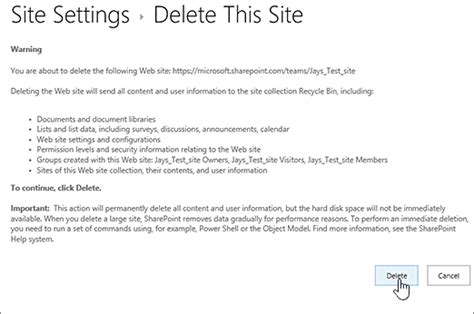 Delete A Sharepoint Site Or Subsite Microsoft Support