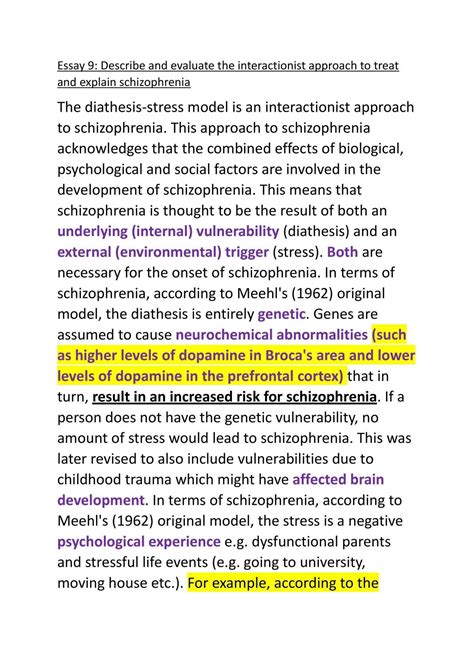 Schizophrenia Essay 9 Describe And Evaluate The Interactionist Approach To Treat And Explain