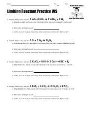 Limiting Reactant Practice Calculating Moles In Reactions Course Hero