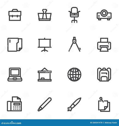 Office Supplies Line Icons Set Stock Vector Illustration Of Editable Simple 266541478