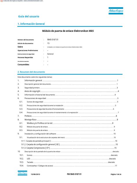 Modulo De Puerta De Enlace Elektronikon Mk5 Pdf Cambiar Solvente