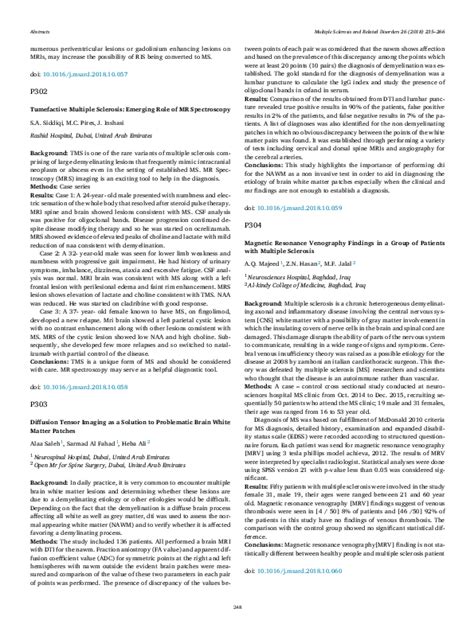 Pdf Tumefactive Multiple Sclerosis Emerging Role Of Mr Spectroscopy